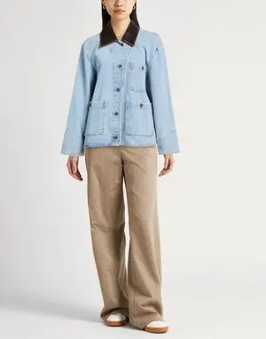 Sandro Denim Jacket With Leather Trim