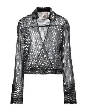 SEMICOUTURE Sequined Tulle Wrap Top With Slit Cuffs