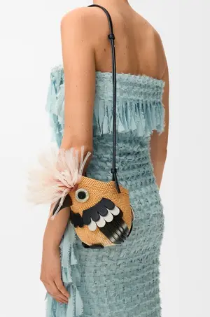 Loewe Bird Bag In Iraca Palm And Leather - Orange