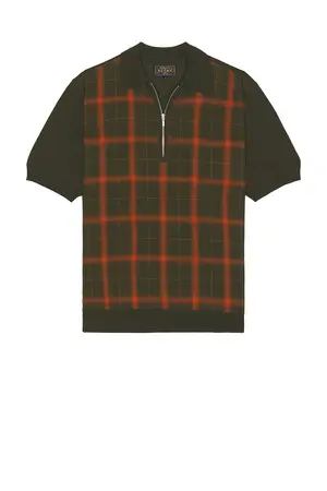 BEAMS Half Zip Panel Polo Ombre Plaid
