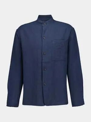 Commas Navy Stand Collar Hemp Viscose Shirt Blue