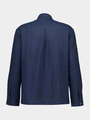 Commas Navy Stand Collar Hemp Viscose Shirt - Blue