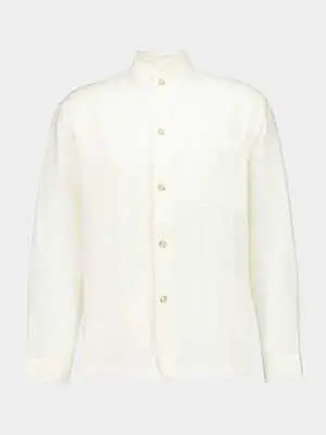 Commas Stand Collar Hemp Viscose Shirt - White