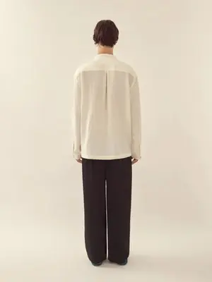 Commas Stand Collar Hemp Viscose Shirt - White