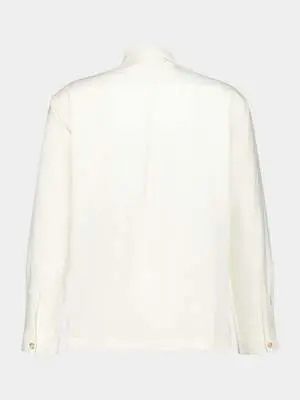 Commas Stand Collar Hemp Viscose Shirt - White