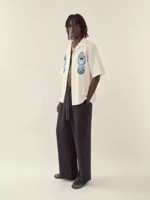Commas Shell Embroidered Camp Collar Shirt - White