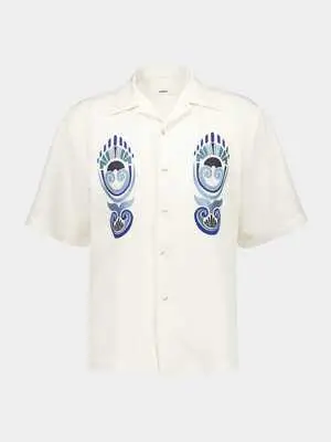 Commas Shell Embroidered Camp Collar Shirt - White