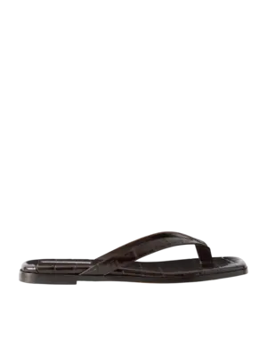 EMME PARSONS Meta Croc-effect Leather Flip Flops - Brown