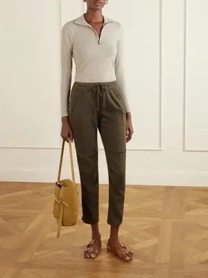 JAMES PERSE Cropped Cotton-blend Half-zip Top - Neutrals