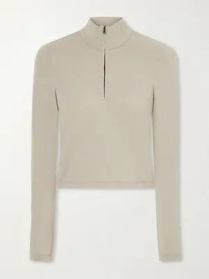 JAMES PERSE Cropped Cotton-blend Half-zip Top - Neutrals