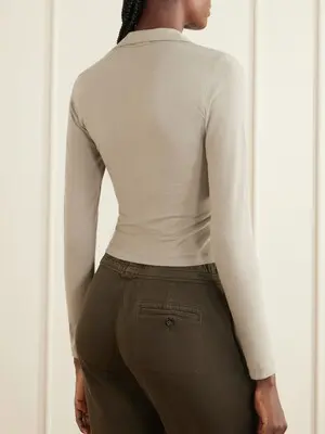 JAMES PERSE Cropped Cotton-blend Half-zip Top - Neutrals