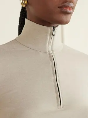 JAMES PERSE Cropped Cotton-blend Half-zip Top - Neutrals