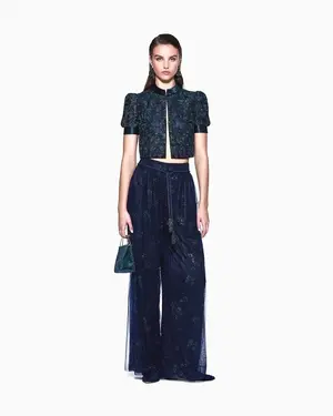 Giorgio Armani Wide-leg Tulle Trousers With Rhinestones