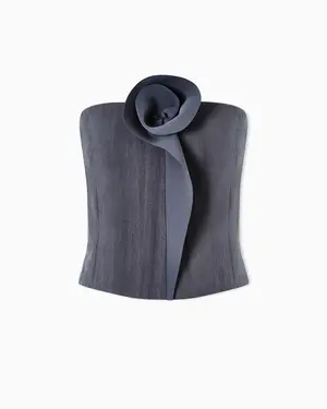 Giorgio Armani Technical Silk Bustier Top With Floral Detail - Grey
