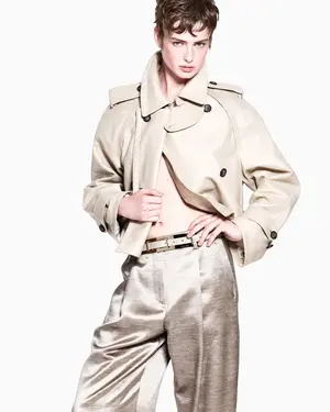 Giorgio Armani Cropped Nappa Leather Trench Coat