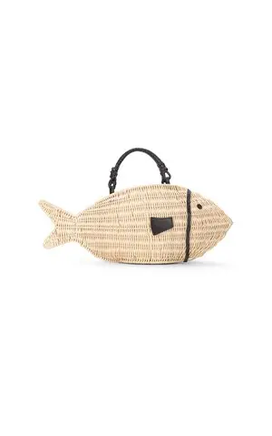 Staud Cleo Fish Wicker And Leather Tote - Neutral
