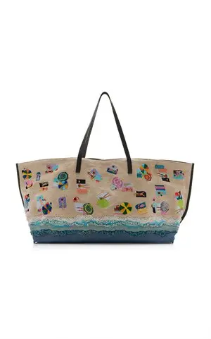 Staud Christos Large Embroidered Canvas Tote Bag