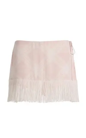 Posse Lola Plaid Crepe Shorts With Fringe Overlay - Pink