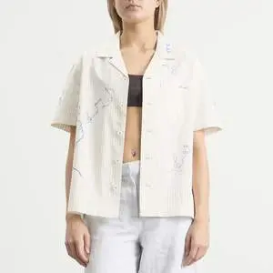 DUNST Hand-drawing Open Collared Shirt - Capri Ocean
