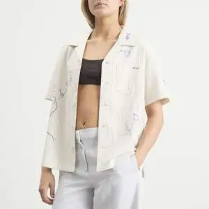 DUNST Hand-drawing Open Collared Shirt - Capri Ocean