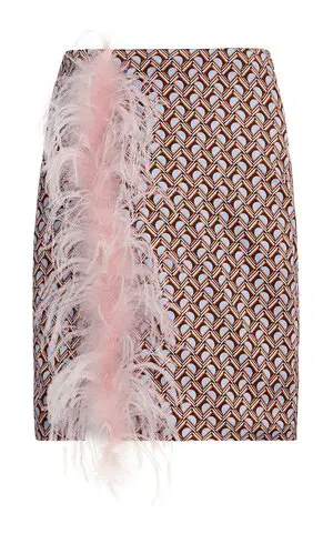 DES_PHEMMES La Isla Slit Suit Skirt With Feather Embellishment - Multi