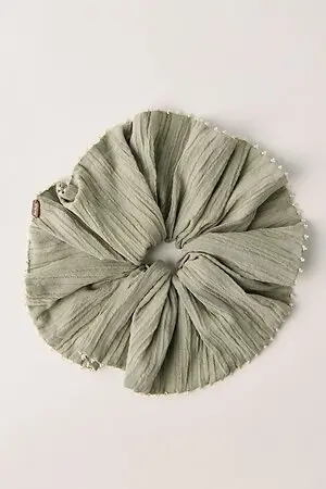 Free People Calypso Beaded Trim Scrunchie - Sage