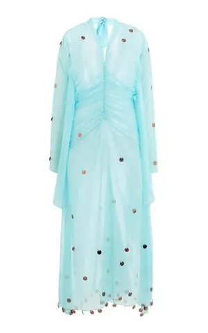 SIEDRES Ruched Sequin-embellished Chiffon Maxi Dress - Blue