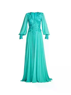 Tadashi Shoji Floral V-neck Maxi Dress - Blue
