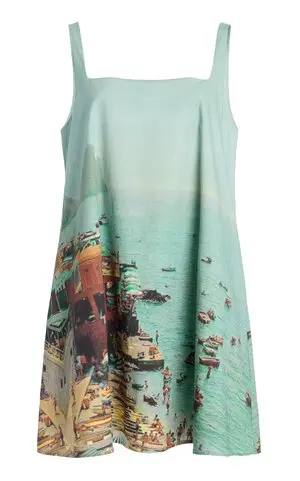 Staud Brio Printed Cotton Mini Dress - Blue