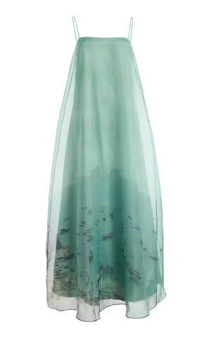 Staud Delfina Printed Organza Maxi Dress - Blue