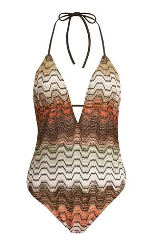 Missoni Knit Zig Zag Triangle One-piece Swimsuit - Orange