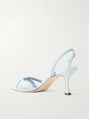 JIMMY CHOO Elsy 70 Leather-trimmed Canvas Slingback Sandals - Blue
