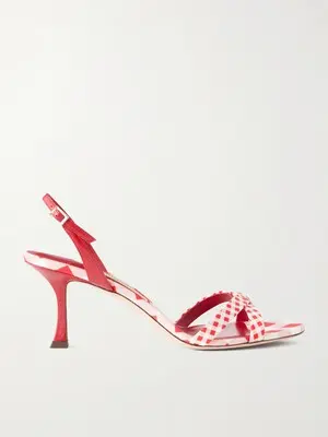 JIMMY CHOO Elsy 70 Leather-Trimmed Slingback Sandals Red