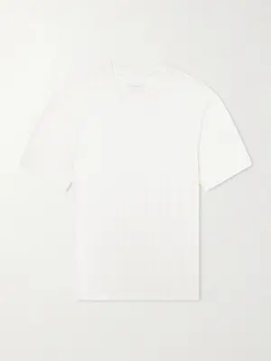 Aimé Leon Dore Striped Pointelle-knit Merino Wool T-shirt - White