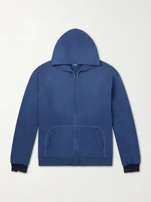 A.PRESSE Distressed Cotton-jersey Zip-up Hoodie - Blue