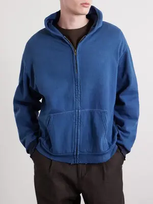 A.PRESSE Distressed Cotton-jersey Zip-up Hoodie