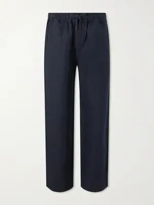 SAMAN AMEL Straight-leg Linen Trousers - Blue
