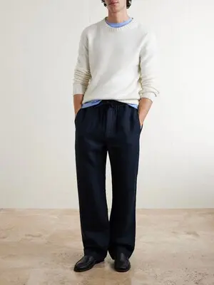 SAMAN AMEL Straight-leg Linen Trousers - Blue