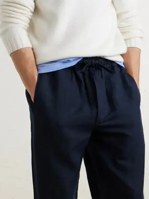 SAMAN AMEL Straight-leg Linen Trousers - Blue