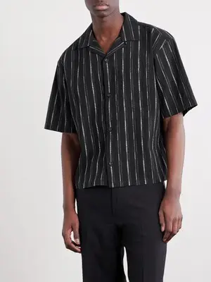 Aimé Leon Dore Camp-collar Striped Cotton-blend Jacquard Shirt