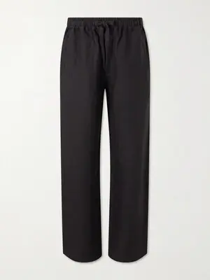 SAMAN AMEL Straight-leg Linen Trousers - Black