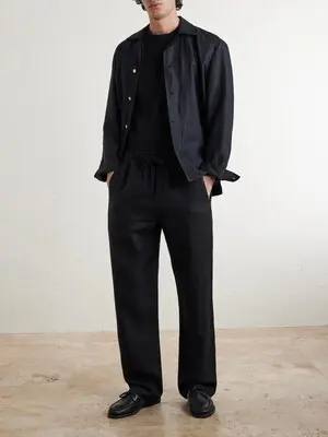 SAMAN AMEL Straight-leg Linen Trousers - Black