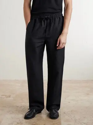 SAMAN AMEL Straight-leg Linen Trousers - Black