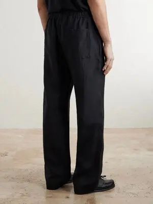 SAMAN AMEL Straight-leg Linen Trousers - Black