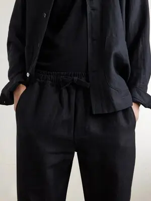 SAMAN AMEL Straight-leg Linen Trousers - Black