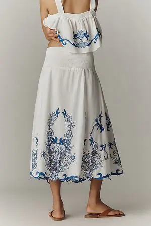 Anthropologie Cutwork Midi Skirt