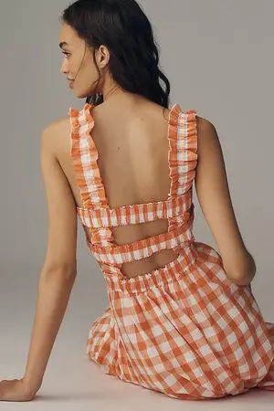 English Factory Gingham Smocked Midi Dress