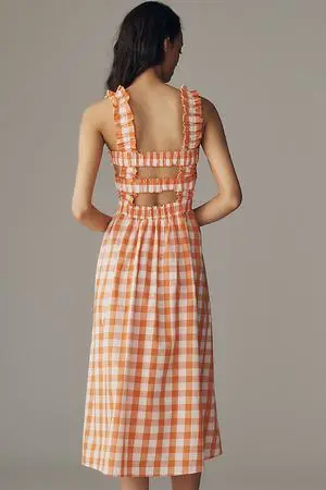 English Factory Gingham Smocked Midi Dress