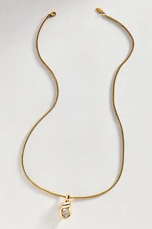 Anthropologie Organic Bezel Crystal Pendant Necklace - Gold