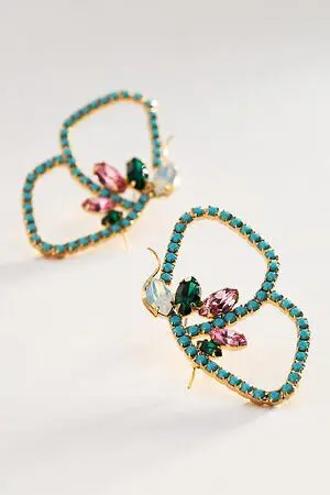THE PINK REEF Flight Rhinestone Earrings Blue Pattern